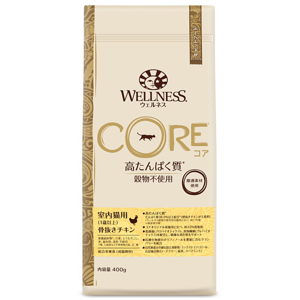 【1歳以上の室内成猫用／猫用総合栄養食／グレインフリー】 穀物を使わず、高品質の動物性たんぱく質源を第一原材料とし、抗酸化栄養素が豊富な野菜や果物を配合し、バランスのとれた栄養で愛猫の健康をサポートします。たんぱく質38.0%以上配合の高た...