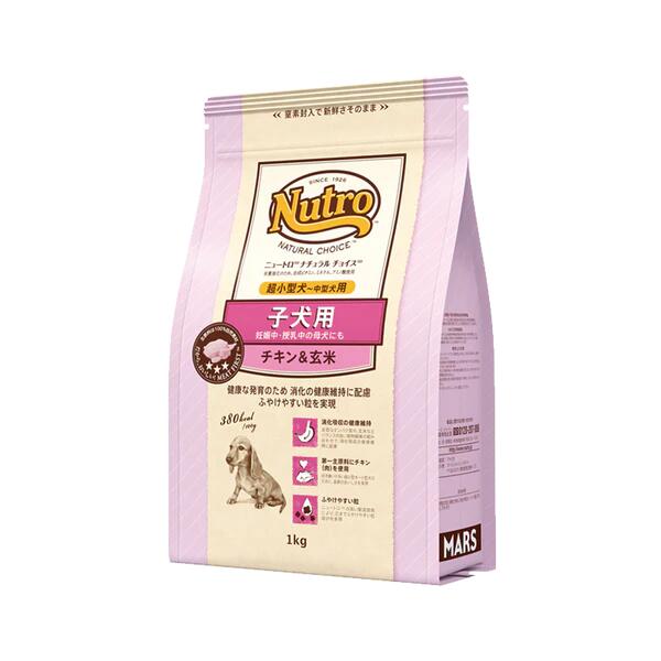 製品仕様 商品名 ニュートロ ナチュラル チョイス 子犬用 妊娠中・授乳中の母犬にも 超小型犬～中型犬用 チキン＆玄米　1kg 内容量 1kg 賞味期限 商品に記載 原材料 チキン（肉）、チキンミール、玄米*2、粗挽き米、鶏脂*1*3、エン...