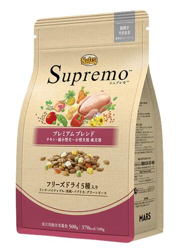製品仕様 商品名 ニュートロ シュプレモ プレミアム ブレンド チキン 超小型犬－小型犬用 成犬用 500g 内容量 500g 賞味期限 商品に記載 原材料 チキン（肉）、チキンミール、エンドウマメ、ラムミール、乾燥ポテト、レンズマメ、鶏脂...