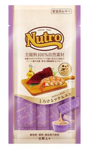 製品仕様 商品名 ニュートロ とろけるツナ＆エビ 4本入り×3 内容量 12g×4本入り×3 賞味期限 商品に記載 原材料 チキン*1、ツナ*2、エビ*3、キャノーラ油*4、増粘多糖類、調味料（アミノ酸等） *1 亜鉛含、*2 DHA、EP...