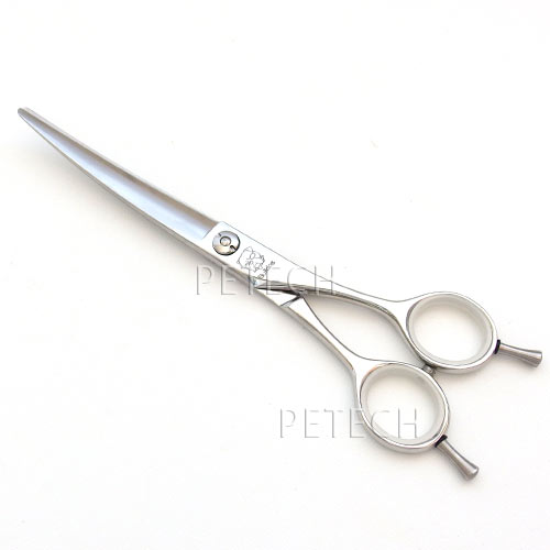 ブルドック　ペット用カーブシザーです。全身・細部とオールマイティに使い分けれるよう3サイズご用意しています。使われる場所によってお選びください。曲がりすぎず、緩やかすぎず適度な角度のカーブシザーです。7.0インチ　脱着式指掛◆日理シザーアフ...