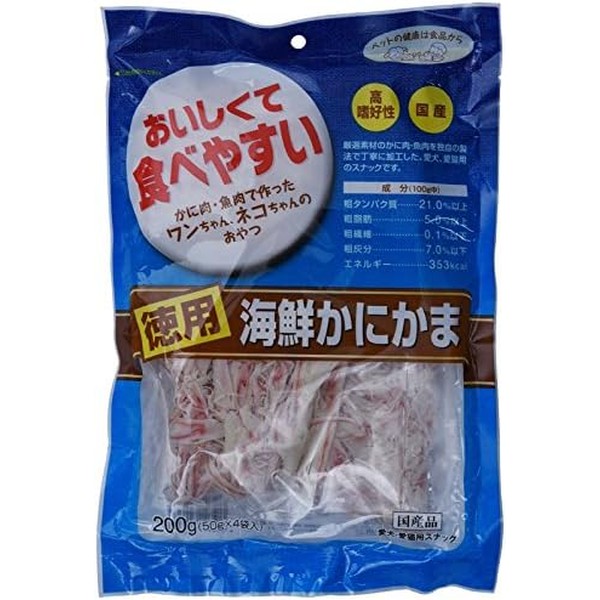 商品の特徴 ◇アスク おいしくて海鮮かにかま徳用200g かに肉と鶏肉で作られたスライス状で食べやすいペット用スナック 製品仕様 【原産国】日本 【原材料】鱈すり身 小麦澱粉 Dソルビトール 調味料 アミノ酸等 かに肉 食塩 植物油脂 着色...