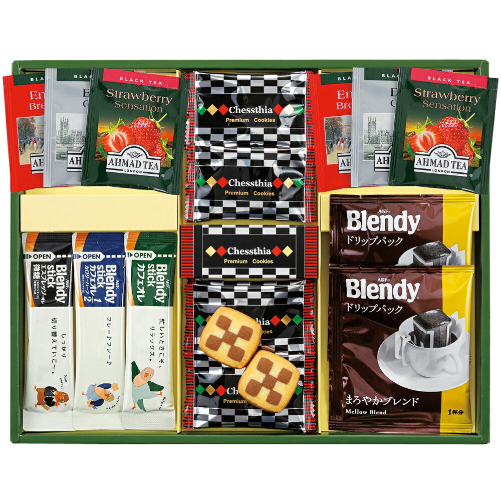 プレミアムギフト クッキー・コーヒー・紅茶 CC-15N心安らぐ時間においしい洋菓子を添えて。■商品内容：チェスティアクッキー×4・AGFブレンディコーヒー（ドリップ式）7g×2・紅茶（アールグレイ・ブレックファースト・ストロベリー）2g×...