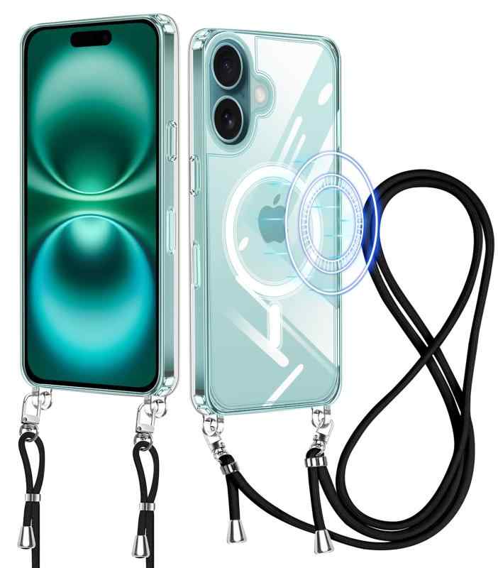 NISIILNG For iPhone 17 用 ケース クリア ショルダー MagSafe対応 iphone17 用 スマホケース ワイヤレス充電 アイフォン 17 カバー 肩掛け 斜めかけ 縄掛けケース PC+TPU 2重構造 透明 薄...