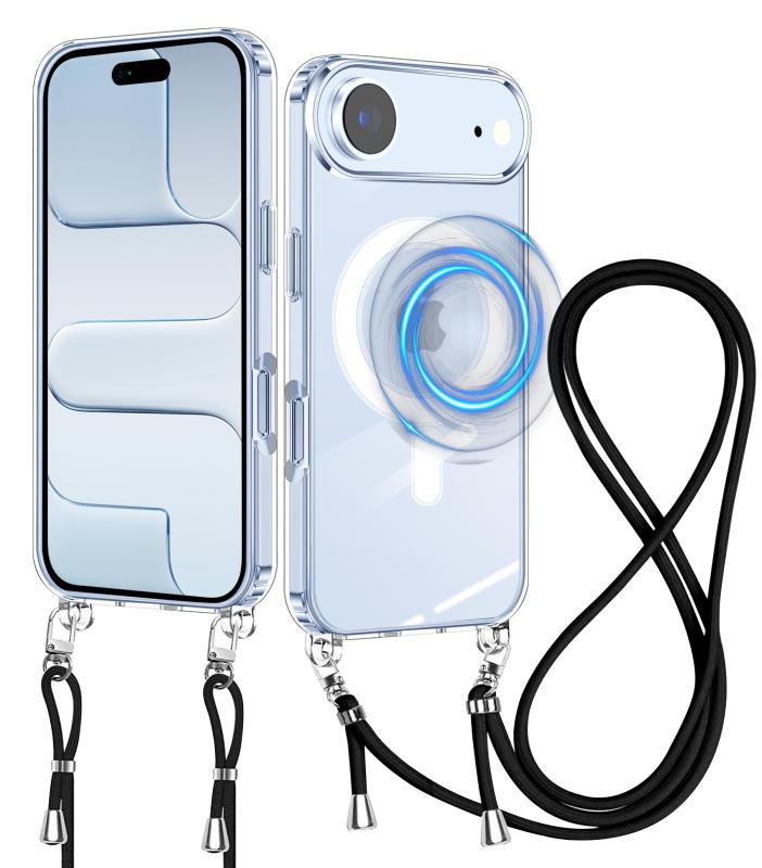 NISIILNG For iPhone Air 用 ケース クリア ショルダー MagSafe対応 iphone air 用 スマホケース ワイヤレス充電 アイフォンAir カバー 肩掛け 斜めかけ 縄掛けケース PC+TPU 2重構造 透...