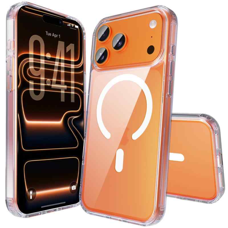 PinLiSheng iPhone 17 pro ケースMagSafe 対応 ワイヤレス充電 耐衝撃 マット半透明 TPU+PC カバー 米軍MIL規格 アイフォン 17 pro 衝撃吸収 ストラップホール付き 携帯スマホケース (クリア,...