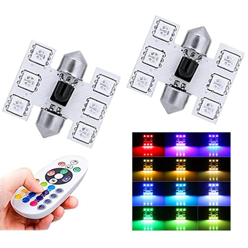 1797 ルームランプ T10×31mm LED RGB LEDバルブ ドームランプ トランクライト ポジションランプ ナンバー灯 汎用 C5W 花綱 両口金タイプ マルチカラー 12V車用 T10 31 LED 5050SMD 6連 16...