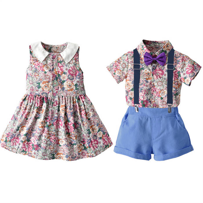 商品情報商品名子供服 キッズ服 ベビー服 フォーマル セット セットアップ 男の子 女の子 シャツ サロペット ワンピース ベビー シャツ＋パンツ 2点セット 夏 花柄 総柄 花柄ワンピース カジュアル おしゃれ かわいい お誕生日 お出か...