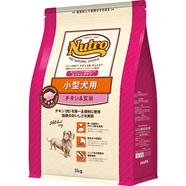 本品は、好き嫌いが多い小型犬のために、第一主原料にチキン（肉）を使用し、小さい口・顎に合わせた独自の小粒設計とともに、抜群のおいしさを実現しています。シニア犬の関節の健康維持に必要なオメガ3脂肪酸を豊富に含むフィッシュオイルと、コンドロイチ...