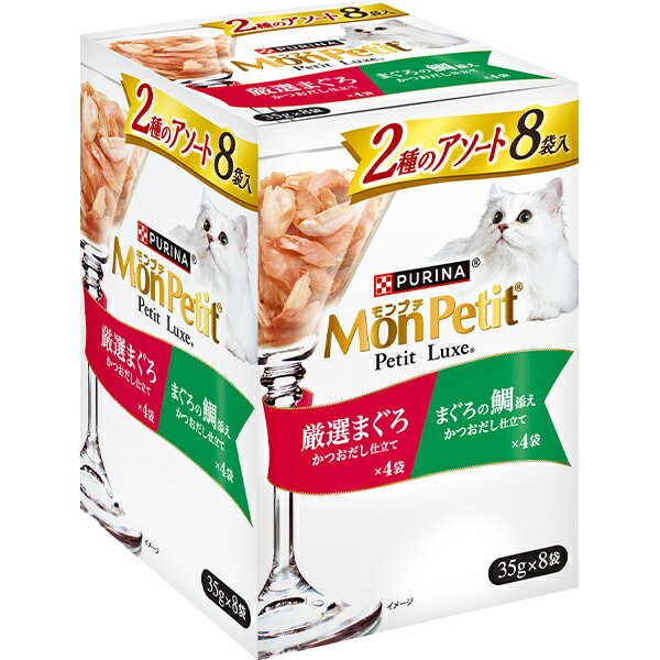 2種類の人気フレーバーを詰め合わせたアソートパック。 【 原材料 】 【厳選まぐろ】魚介類（かつお、まぐろ、フィッシュエキス）、調味料、増粘安定剤（加工でんぷん、増粘多糖類）、カラメル色素、ビタミンE【まぐろの鯛添え】魚介類（かつお、まぐろ...