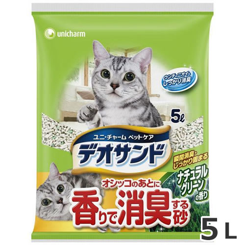 原材料ベントナイト（粘土鉱物）、香料1粒あたりの大きさ約3mm～5mm内容量5リットル原産国日本・ナチュラルグリーンの香りでオシッコやウンチのニオイをしっかり消臭。・砂がしっかり固まって崩れにくいので、お手入れが簡単です。