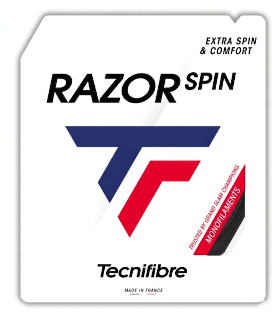 メーカー：テクニファイバー 名称：レーザースピン (RAZOR SPIN) 太さ：1.20mm カラー：カーボン 長さ：12m ●張りたての感覚を維持し、スピンがかかりやすい●同時購入中古ラケットにガット張上げをご希望の場合は、「ガット張り...