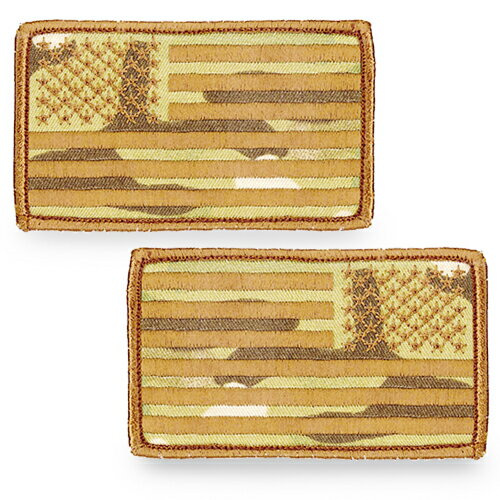 裏面にベルクロテープが縫い付けてあるアメリカ フラッグのワッペン。BDUなどの戦闘服のベルクロテープ部に取り付ける。ベルクロ(オス側)縫い付け済み。大きさは約4.8cm×8.5cm。　