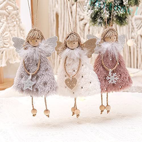 ? 【パッケージ】クリスマス天使3個セット。 白+ピンク+グレー。サイズは約幅10cm×高さ16cm。 ? 【素材】このクリスマス人形は高品質の布で作られており、手触りが良く、軽量で耐久性があり、とてもかわいいです。 ? 【クリスマスツリー...