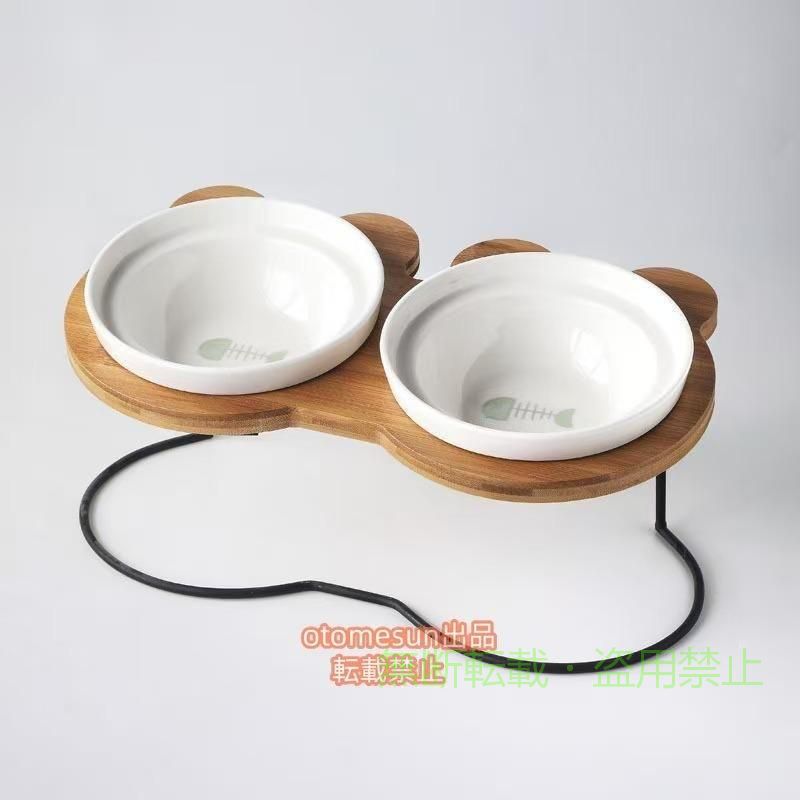 えさ皿 猫 犬 食器 えさ 皿 餌入れ フードボウル ペット 猫用 犬用 ご飯皿 お皿 水飲み 食器台 食べやすい 傾斜 陶器 アイアンバンブースタンドダブル