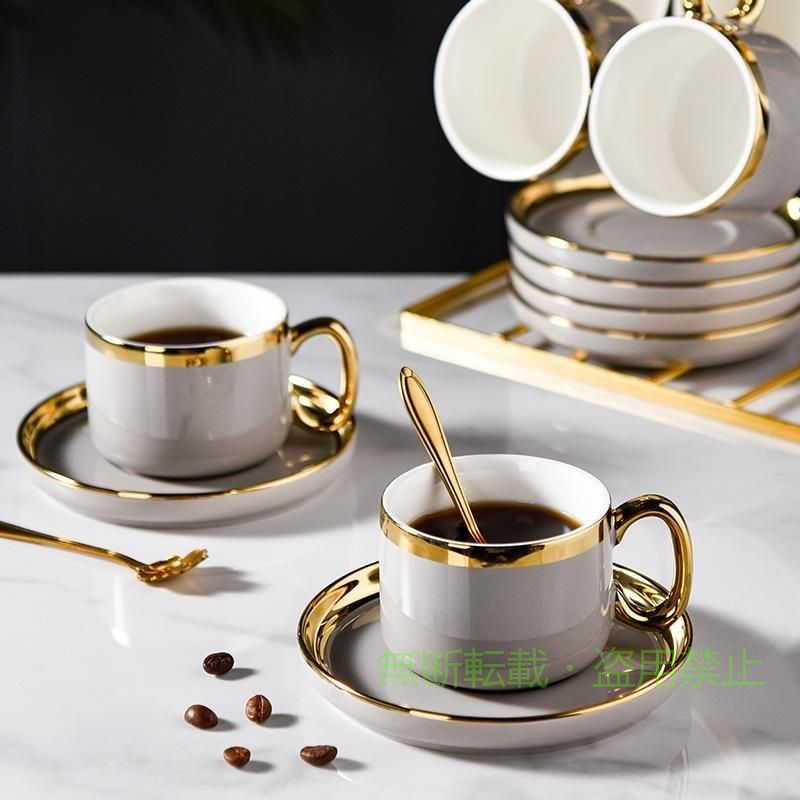 キッチン用品 食器 お茶用品 マグカップ ティーカップ コーヒーカップ セットアイテム ソーサー スプーン 来客用 シンプル ホワイト ゴールドゴージャス 可愛い ホテルライク 北欧ナチュラル 繊細 ベーシック シャープデザイン キッチン ...