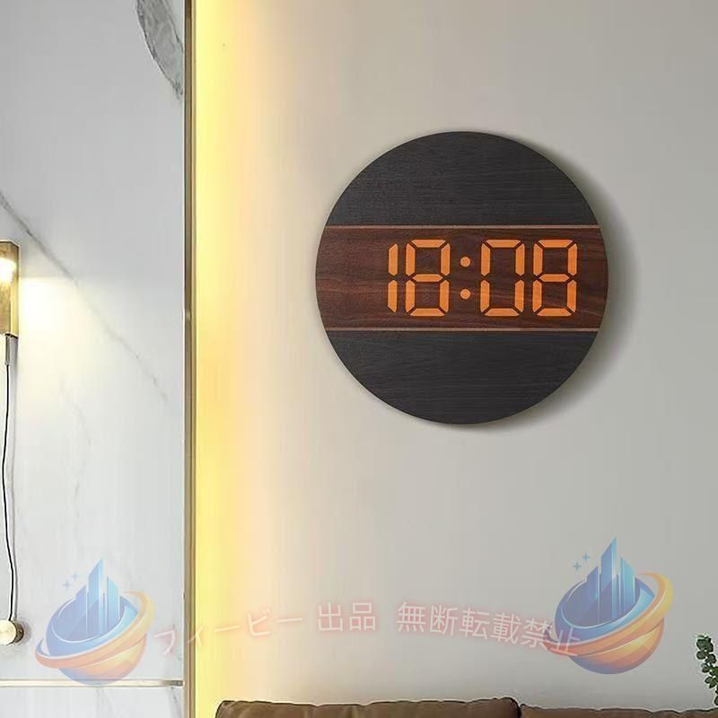 【時計仕様】サイズ:12インチ(直径30CM)*厚さ2CM、重量0.95KG、LED大数字、石英静音ムーブメント、材質:木製+PVC、USB給電、5mコード付き、電源アダプター(別売)は安定出力5V/500MA-1000MA、掛け時計内には...