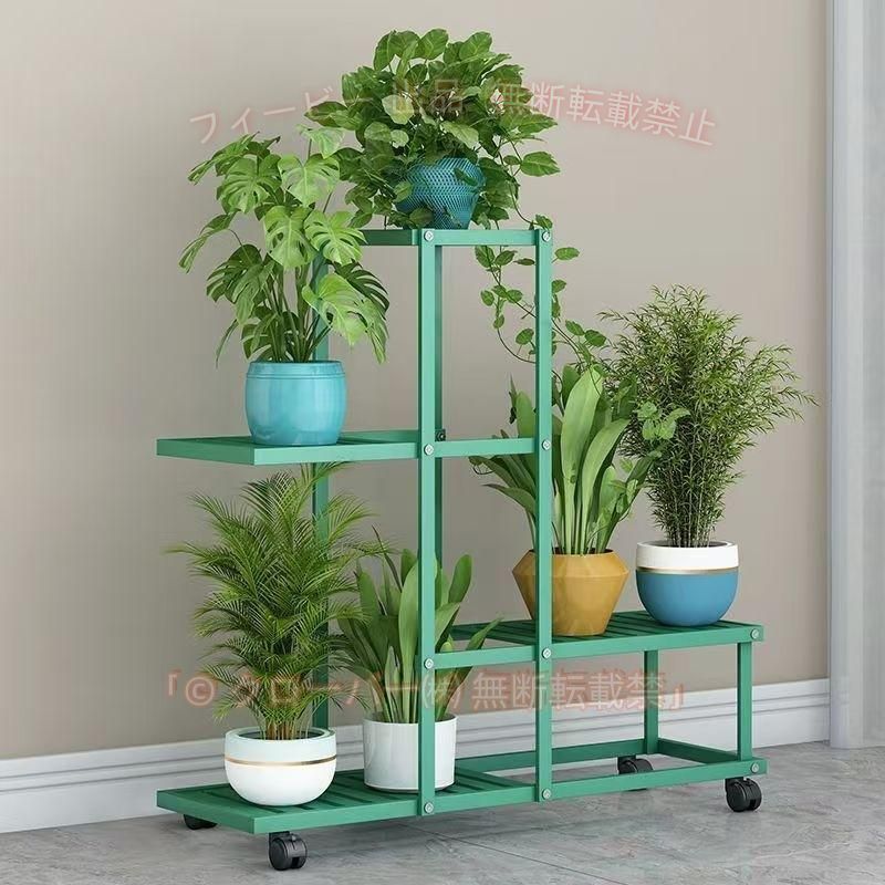 【商品名】：フラワースタンド　4段 【商品サイズ】：約幅62×奥行26×高さ60.5cm 【カラー】：ホワイト / グリーン 【許容荷重】：約40キロ ■素材：スチール ■製品重量：約3.0kg ■商品紹介 【フラワースタンド 4段】庭だけ...