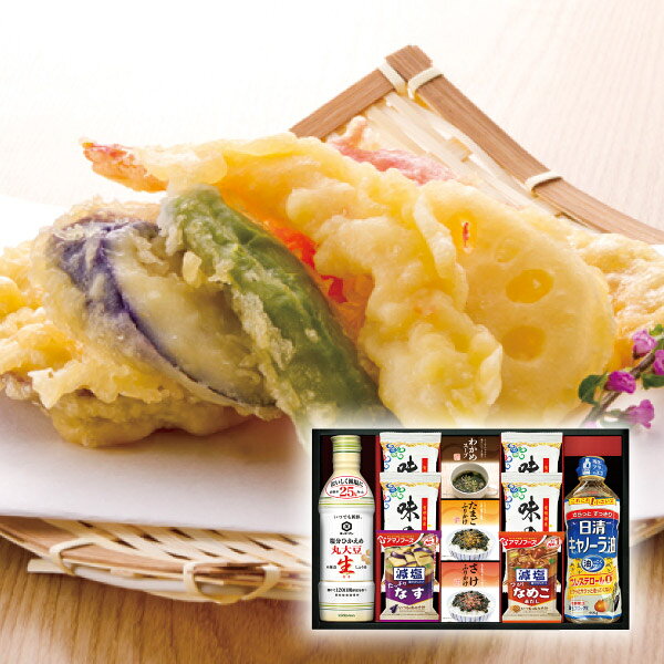 内容キッコーマン塩分ひかえめ丸大豆生しょうゆ450ml・日清キャノーラ油400g・アマノフーズ減塩いつものおみそ汁（なす）9g・アマノフーズ減塩いつものおみそ汁（なめこ）8g・わかめスープ（3.8g×3）・丸美屋たまごふりかけ（2.5g×3...