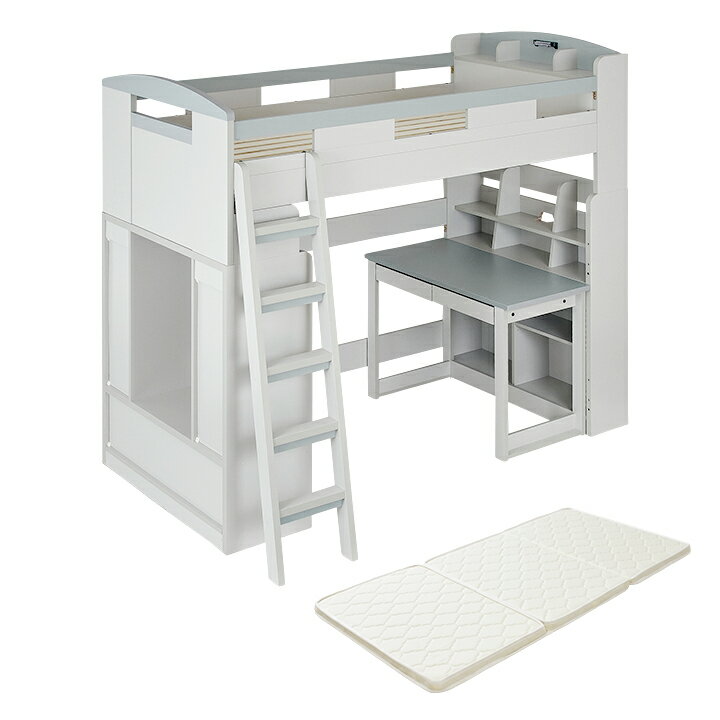 商品のご紹介 レイアウト自由でお部屋が広々、よくばりベッド。 System bed Chambre(シャンブル) + ココナッツパームマットS am(アム) お得な4点セット（ベッド、デスク、ブックシェルフ、ハンガーラック）でスペースを有効...