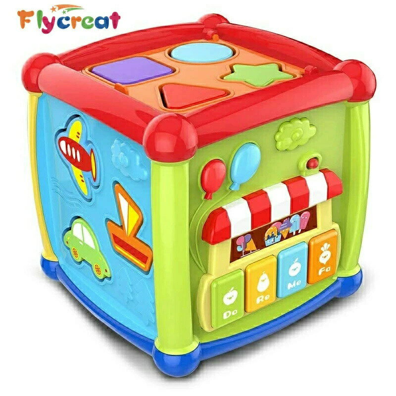 6面で11種類ブロック付きの楽しい遊びがいっぱいおおきなよくばりボックスです！ 本体サイズ:16*16*16(cm)、対象年齢:6ヶ月から 単三乾電池3本使用(別売)【ボックス】 メロディ9曲、おしゃべり、光、手遊びなど子どもの手や指の発育...