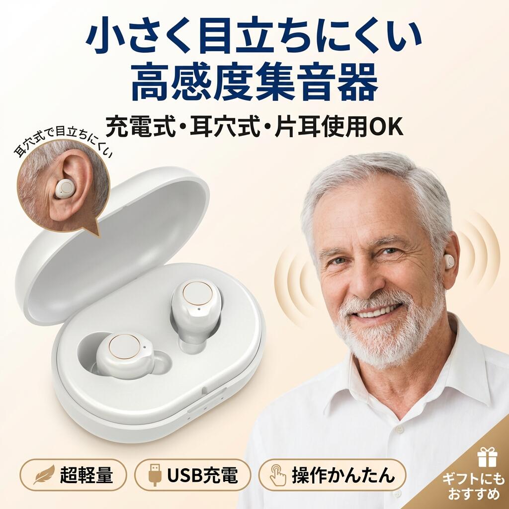 【1年保証付き】充電式 集音器 耳穴式 小型超軽量 ワイヤレス 高感度集音器 音質良い 片耳使用可能 両親 母の日 父の日 敬老の日 プレゼント 操作簡単 USB充電 高齢者用 検索関連ワード 集音器, 集音機, 高感度集音, ワイヤレス集...