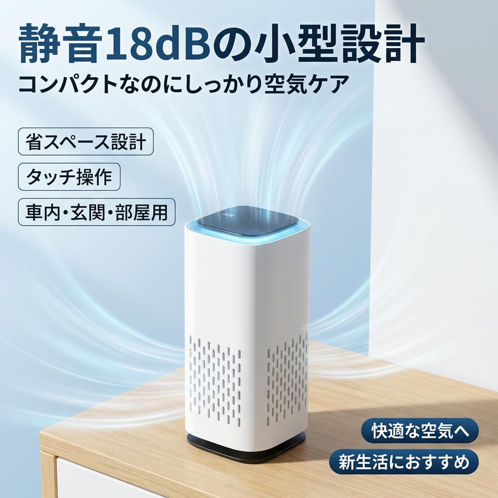 【仕様】 ＊商品名：空気清浄機 ＊サイズ：6x6x13cm ＊消費電力：1.5W ＊定額電圧：DC5V ＊稼働電流：200mA（MAX） ＊本体重量：約132g ＊噪音レベル:18dB ＊充電コードの長さ：1010mm ＊マイナスイオン濃度...