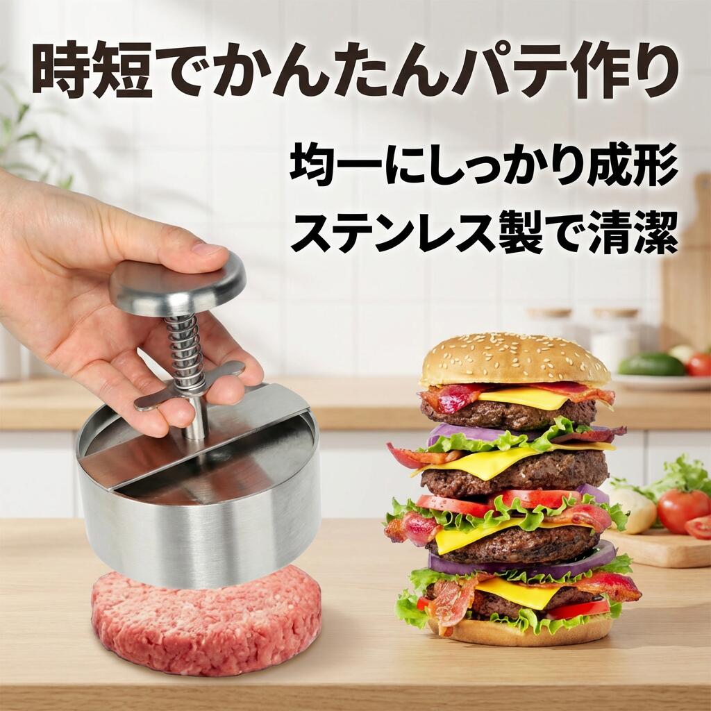 商品説明 高品質の金属材料：調整可能なバーガープレスは、高品質で頑丈な食品グレードの304ステンレス鋼でできており、錆びにくく、再利用可能で、清掃が簡単です。 優れたヘルパー：家庭やレストランでの使用に最適なこのハンバーガーミートプレッサー...