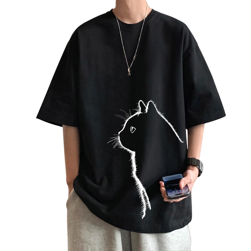 猫 tシャツ プリント メンズ 夏 半袖トップス オーバーサイズ ラウンドネック ブラック ホワイト 赤 ベージュ カップル イラスト 綿 大きいサイズ 五分袖猫 tシャツ プリント メンズ 夏 半袖トップス オーバーサイズ ラウンドネック...