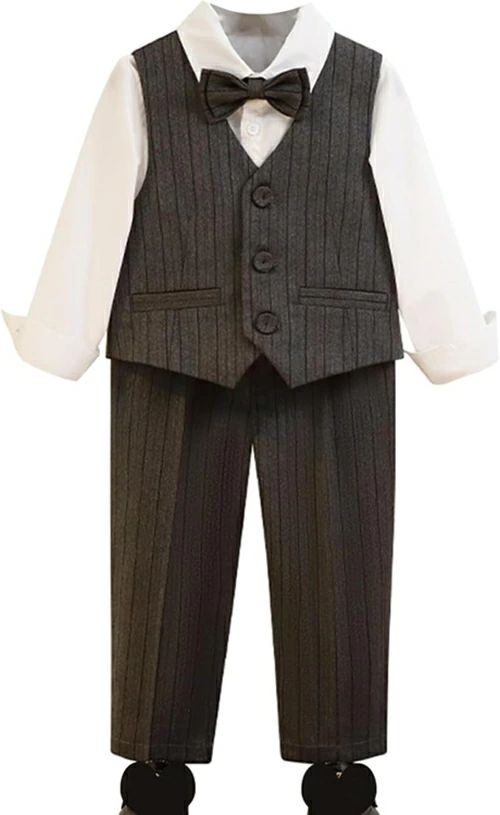 　　　 -------商品詳細------- 【セット内容】ベスト+長袖シャツ+長ズボン+蝶ネクタイなど充実の4点セットの小学生、幼稚園 年長向け子供フォーマルスーツ。 【肌触りよい】上質の素材を採用し、着心地抜群で、生地は縫製もきちんとし...