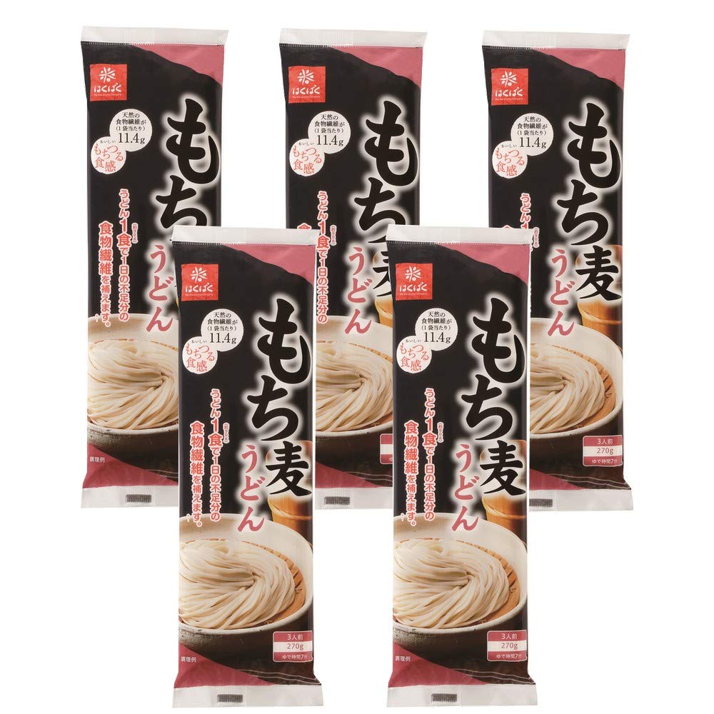 原材料:小麦粉、もち大麦粉、小麦たんぱく、食塩 内容量:270g×5袋 商品サイズ(高さx奥行x幅):22.5cm×11.0cm×7.5cm