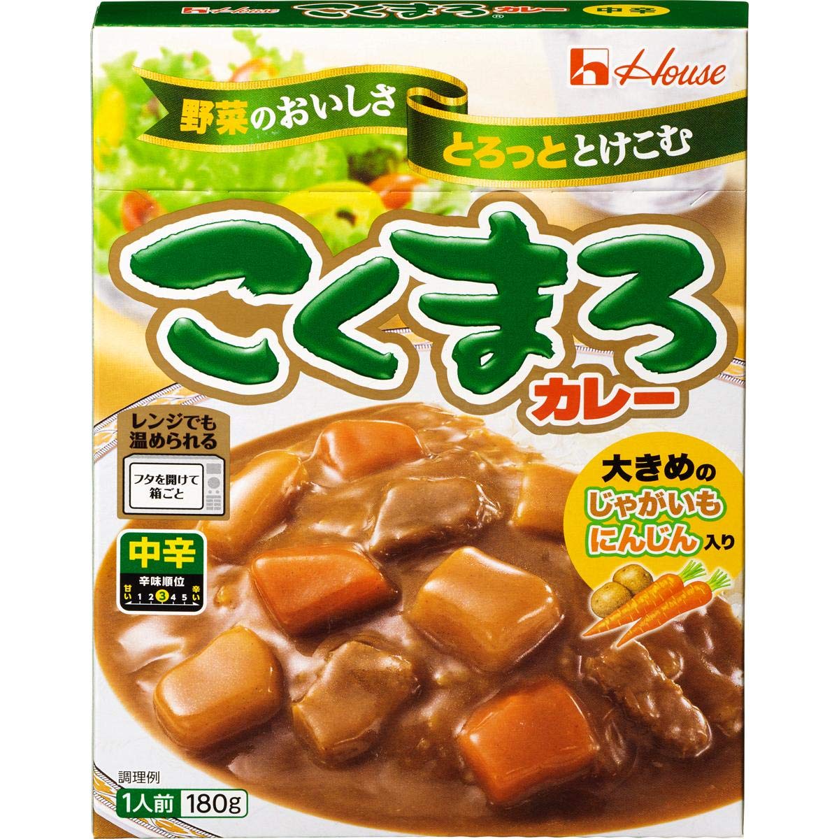 内容量:180g ×10個 賞味期間:製造後1年1ヵ月(未開封) 2つのソース(コク・まろやか)をブレンドした深みのある味わいのカレーです。 家庭でつくるような大きめのじゃがいも、にんじん入りです。 湯煎だけではなく箱のまま電子レンジで温め...