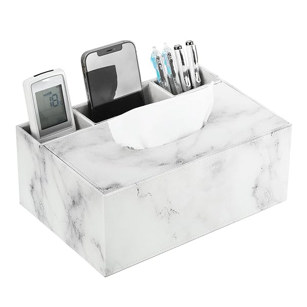 ティッシュケース Luxspireマーブル調 大理石柄 リモコンラック 小物入れ 分格デザイン 多機能卓上収納ケース ティッシュボックス リモコンケース ペン立て おしゃれ マーブルホワイトブランドLuxspire色ホワイトモデル商品説明【...