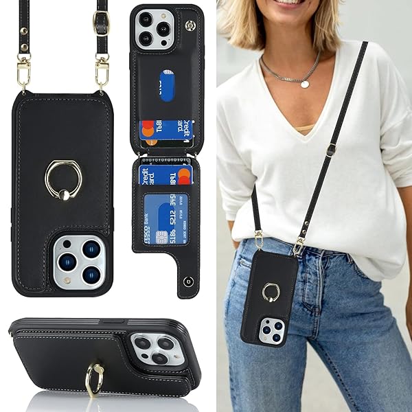 Cavor iPhone14 Pro 手帳型ケースiPhone14 Pro スマホケースショルダー クロスボディ肩掛け 首かけ 斜めがけ ショルダー ケース 背面ポケット付きiPhone14 Pro 財布型ケース【上下開】iPhone14P...