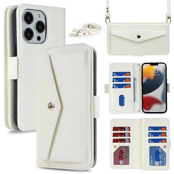 Eastwave for iPhone 12 Pro Max ケース ショルダー クロスボディアイフォン 13 Pro Max 留め具 肩がけ 首掛け 斜め掛け カードケース 13 Pro Max for iPhone 手帳型 Case 財...