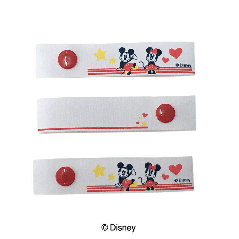 『ミッキー＆ミニー』のスナップボタンで繰り返し使えるネームタグです。 油性ペンでお名前が書けます。 入数：3本 本商品は、ウォルト・ディズニー・ジャパン（株）と大日本印刷（株）の契約に基づき、パイオニア（株）が製造・販売するものです。　