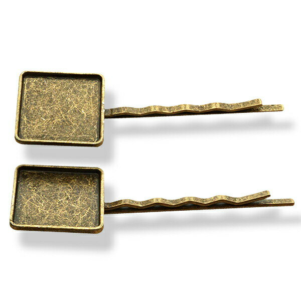 台座付のヘアピンです☆ アンティークブロンズ加工をほどこしています。 台座の形に合わせて小さなモチーフをレジンで閉じ込めて＊ 内容量：3個入 サイズ（約）：台座 18mm 長さ55mm※モニターの発色の具合により、実物と多少色が違う場合が御...