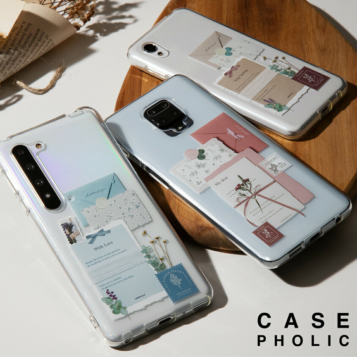 商品名称AQUOS 招待状モチーフの花柄カスタムケース　Floral invitation適応機種AQUOS sense7 SH-53CAQUOS sense7 SHG10AQUOS sense7plusBASIO activeBASIO ...