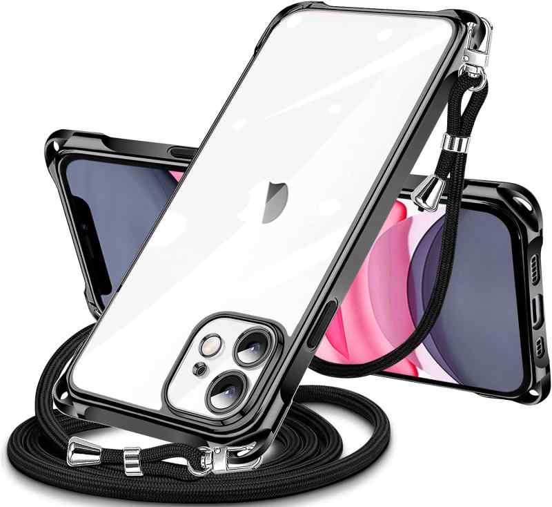 NISIILNG iPhone 12 用 ケース クリア ショルダー iphone12 スマホケース アイフォン12 カバー 肩掛け 斜めかけ 縄掛けケース 透明 TPU 薄型 軽量 耐衝撃 紐付き 斜めがけ 織りストラップ付き ネックス【...