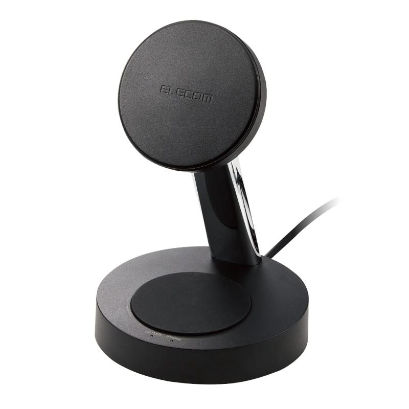 エレコム ワイヤレス充電器 7.5W+5W マグネット式 スタンドタイプ 同時充電 縦置き/横置き両対応 滑り止めパッド ケーブル一体(1.5m) 【 iPhone13 / iPhone12 + AirPods 】 ブラック W-MS03B...