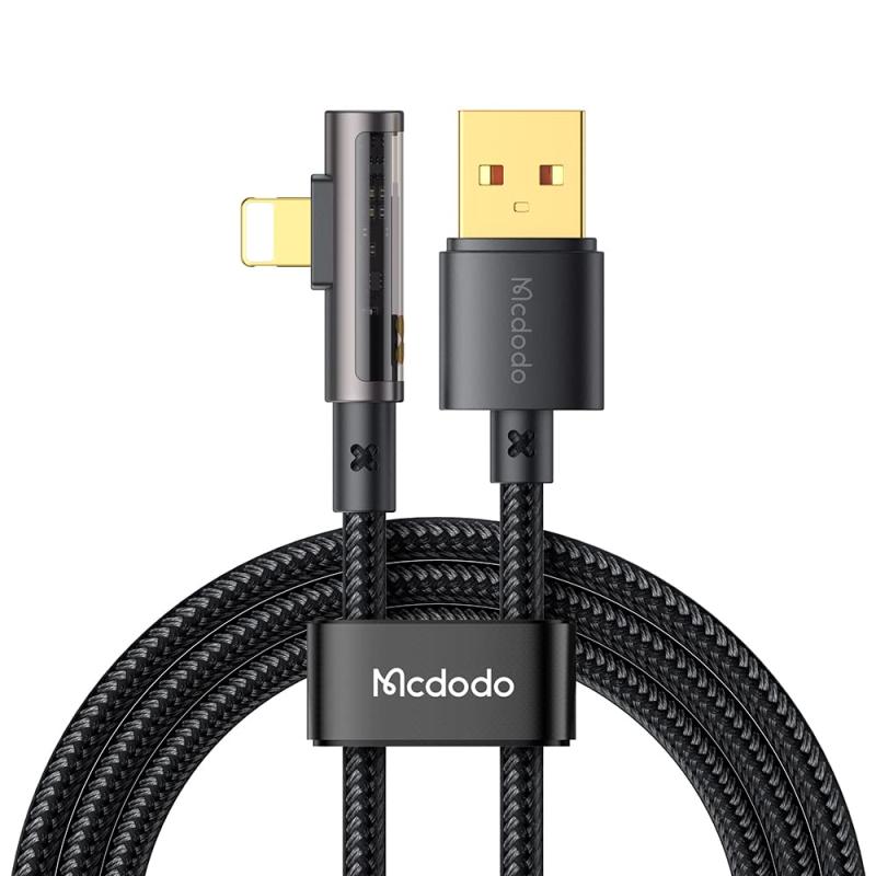 Mcdodo L字型 ケーブル 1.2m 高耐久 断線防止 ナイロン編み 90度曲がり角の透明な充電線 3A急速充電 高速データ転送 iPhone/iPad/iPod 対応 (IOS 対応，ブラック)3A急速充電で、充電時間を節約します、i...