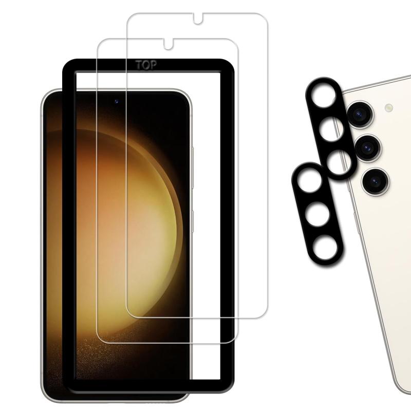 【2+2枚セット】ガイド枠付き KPNS 日本素材製 強化ガラス Galaxy S23 SC-51D SCG19 用 ガラスフィルム カメラフィルム カバー ギャラクシーs23 保護フィルム【対応機種】Galaxy S23 SC-51D S...