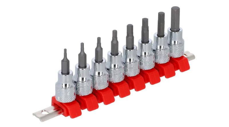 高儀(Takagi) 六角ビットソケットセット 8pcs 9.5mm角 ワンタッチ ローレット付き 4907052231986市販のラチェットハンドルに取り付けて、六角穴付きボルトの締め付け・緩めに使用できる対象ねじ:六角穴付きボルト、差込...