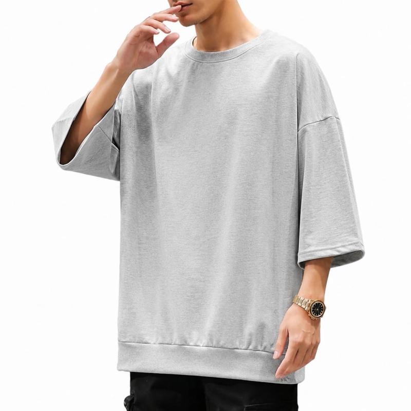 [YIMANIE] メンズ Tシャツ 七分袖 ビッグシルエット カットソー サマー 半袖 無地 BIG tシャツ メンズ 白 黒 大きいサイズ 薄手 カジュアル ゆったり ドロップショルダー●お客様はご購入前に販売元の「YIMANIE-JP...