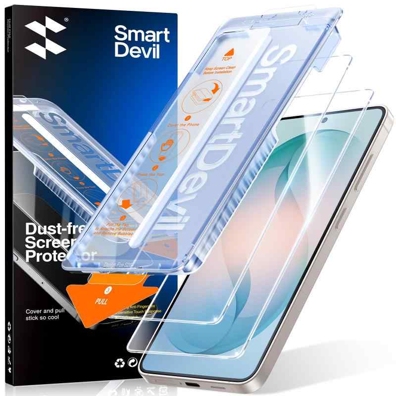 【指紋認証対応】SmartDevil Galaxy S26+ 用ガラスフィルム 指紋認証対応 2枚セット 光沢 ガイド枠付き 貼り付け超簡単 自動除塵 米軍MIL規格 黒縁なし 落下保護 滑らかな手触り ギャラクシーS26プ【指紋認証向けに...