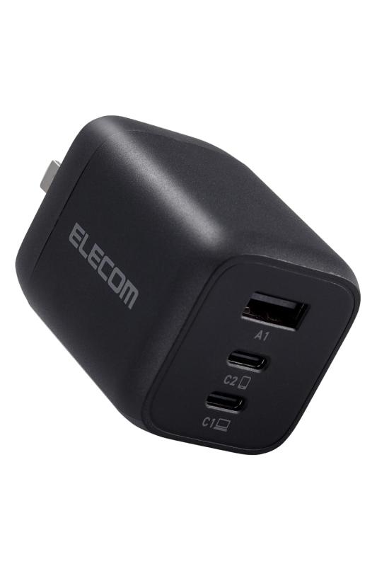 エレコム 充電器 Type-C 3ポート USB-C×2 USB-A×1 65W USB PD対応 PPS対応 折りたたみ式プラグ GaN採用 【 iPhone/iPad/Macbook Air/Windows PC など対応】 ブラック ...