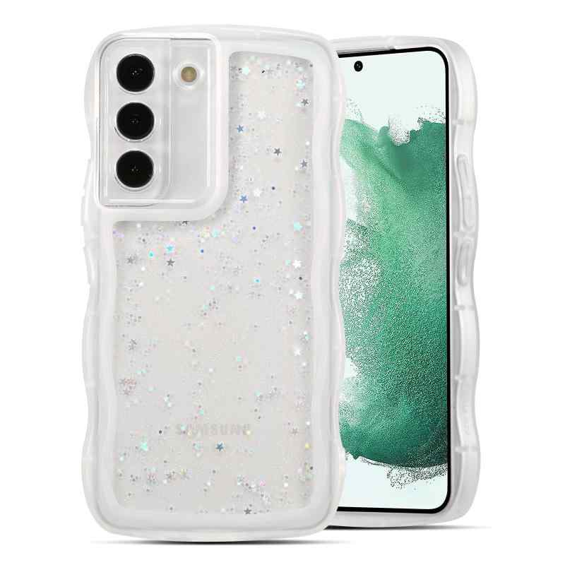 QLTYPRI 対応 Galaxy S22 ケース クリア TPU カバー ウェーブ おしゃれ 韓国 可愛い ウェーブ グリッター 透明 薄型 軽量 耐衝撃 滑り止め (SC-51C / SCG13) スマホケース ワイヤレス充電対応 スト...