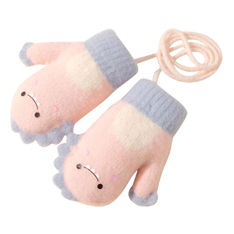 [Tidyworm] 手袋 ベビー 男の子 女の子 可愛い 恐竜 ベビー 手袋 ミトン 冬 防寒 赤ちゃん 手袋 グローブ 子供 暖かい 寒さ対策 雪遊び 通園 通学 紐付き 首掛け 1-5歳 (ピンク)【ベビー手袋】とてもキュートな恐竜の...