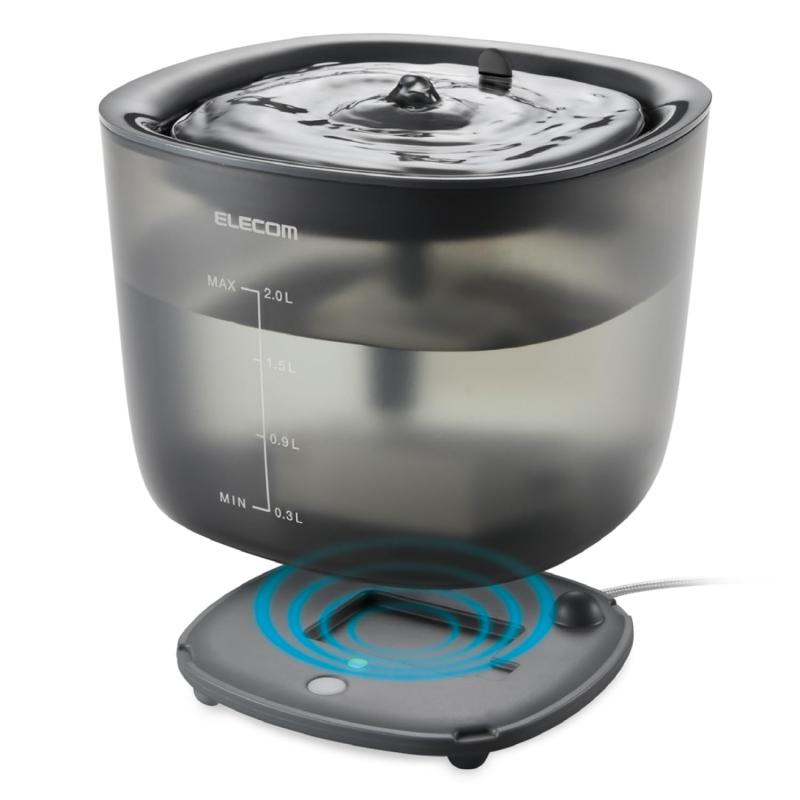 エレコム 自動給水器 容量2L ワイヤレスポンプ 静音 騒音レベル9db以下 フィルター式 2モード搭載 活性炭素/イオン交換樹脂フィルター 猫 中小型犬用 サイレントアクア 幅177×奥行177×高さ144m高密度3層構造のフィルターで、...
