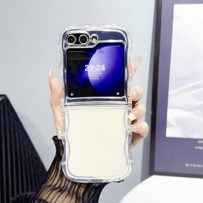 QLTYPRI for Galaxy Z Flip6 ケース クリア Samsung ギャラクシー Z Flip6 / SC-54E TPU カバー ウェーブ おしゃれ 韓国 可愛い 透明 薄型 軽量 耐衝撃 滑り止め スマホケース ワイヤ...